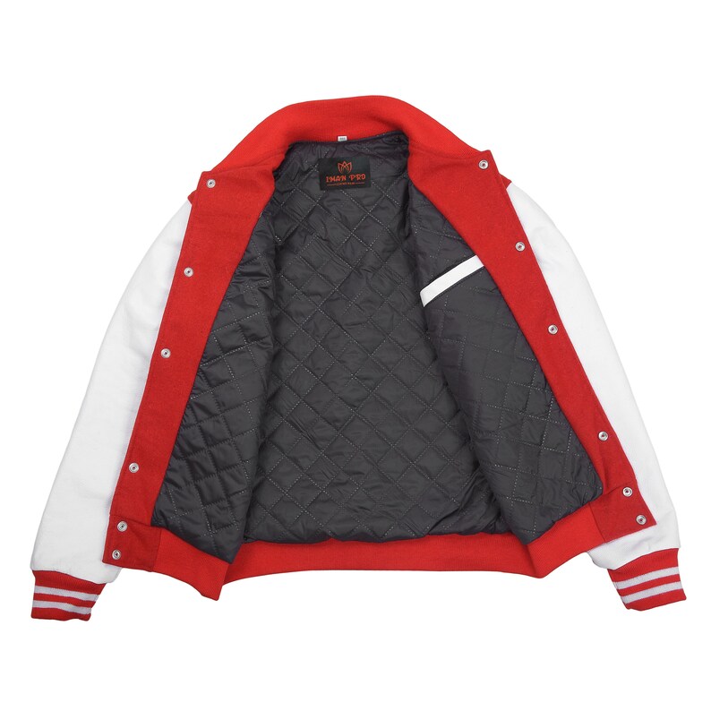 Varsity Jacket Men Genuine 100% Cowhide Leather Sleeve and Red Wool ...