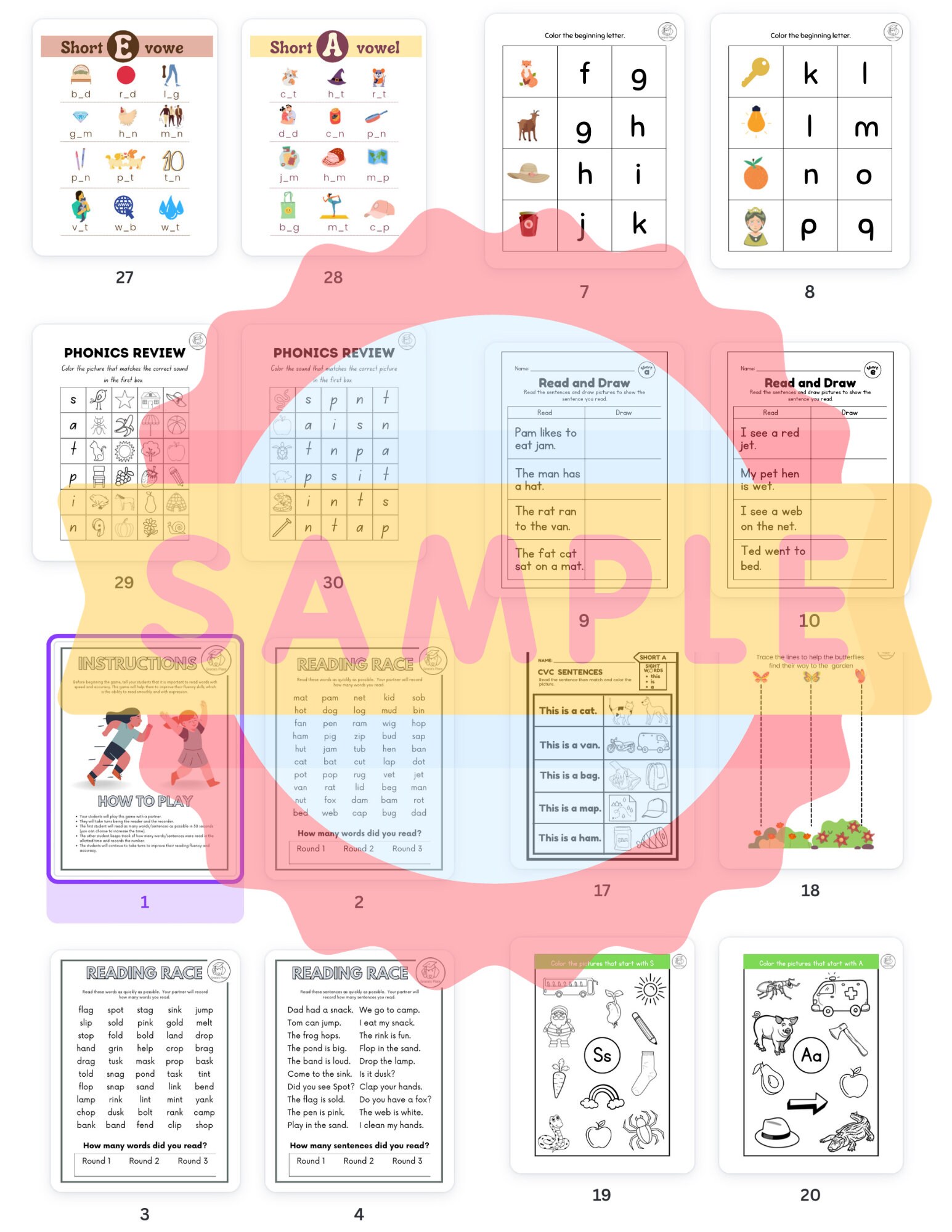 Kindergarten Phonics I Can Read 40 Digital Download Activity Worksheets ...