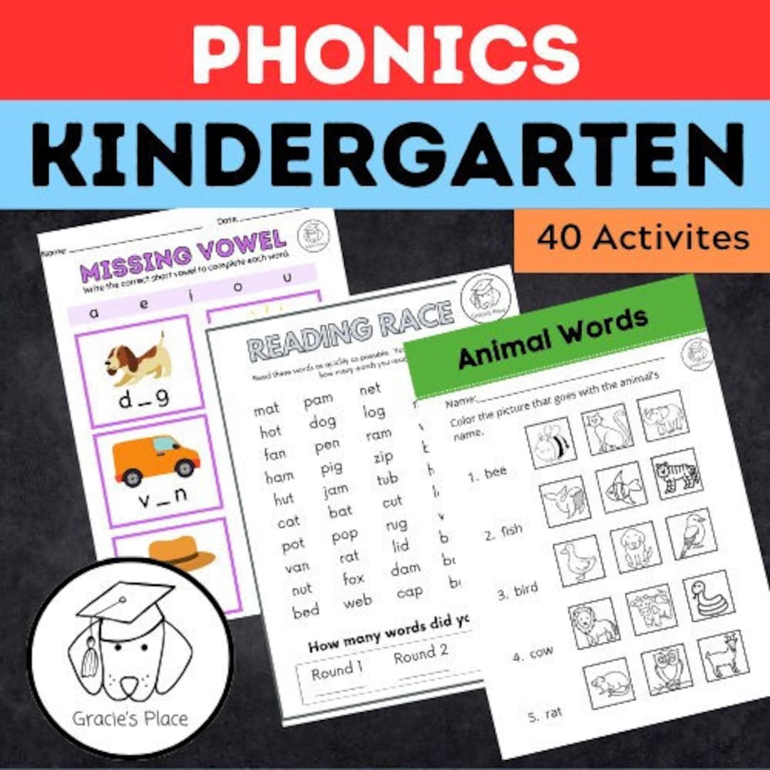 Kindergarten Phonics I Can Read 40 Digital Download Activity Worksheets ...