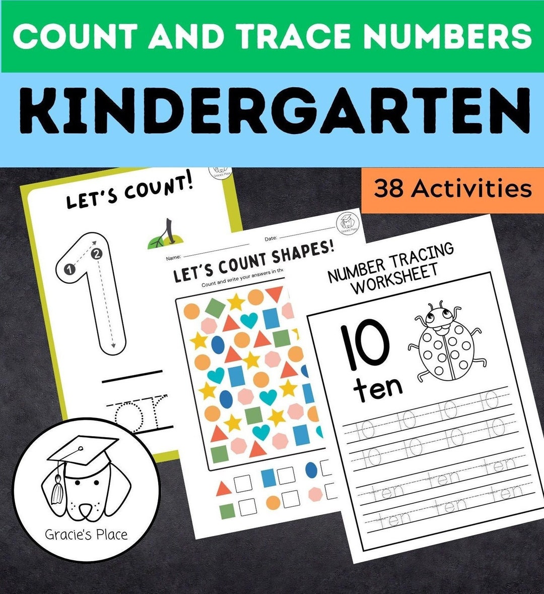 Kindergarten Count and Trace Numbers Worksheets With 38 - Etsy