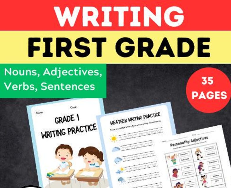 First Grade Nouns, Verbs and Writing Practice 35 Page Packet - Etsy