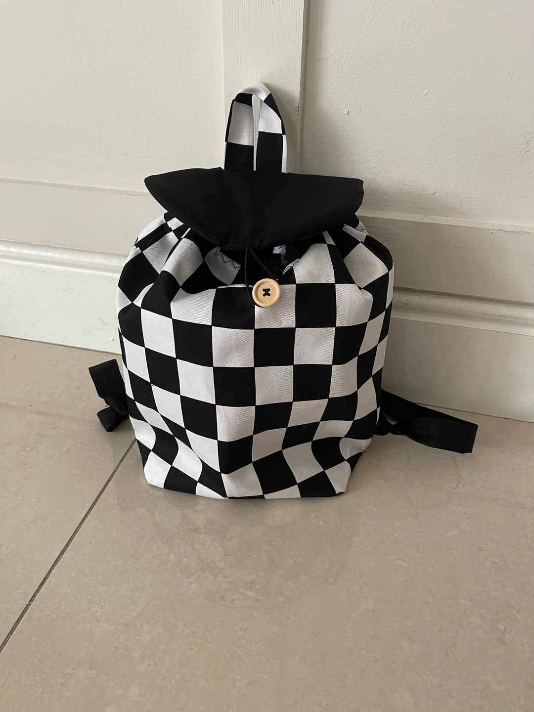 Black and White Check Backpack - Etsy