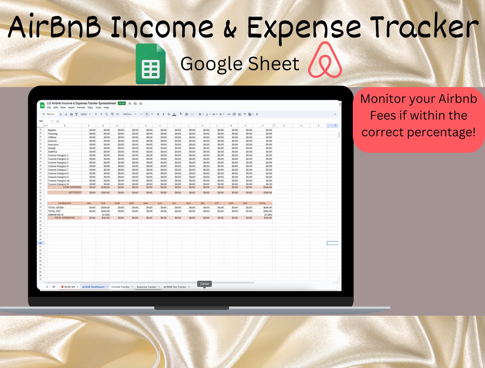 Airbnb Simple Income & Expense Budget Tracker Google Sheets Vacation ...