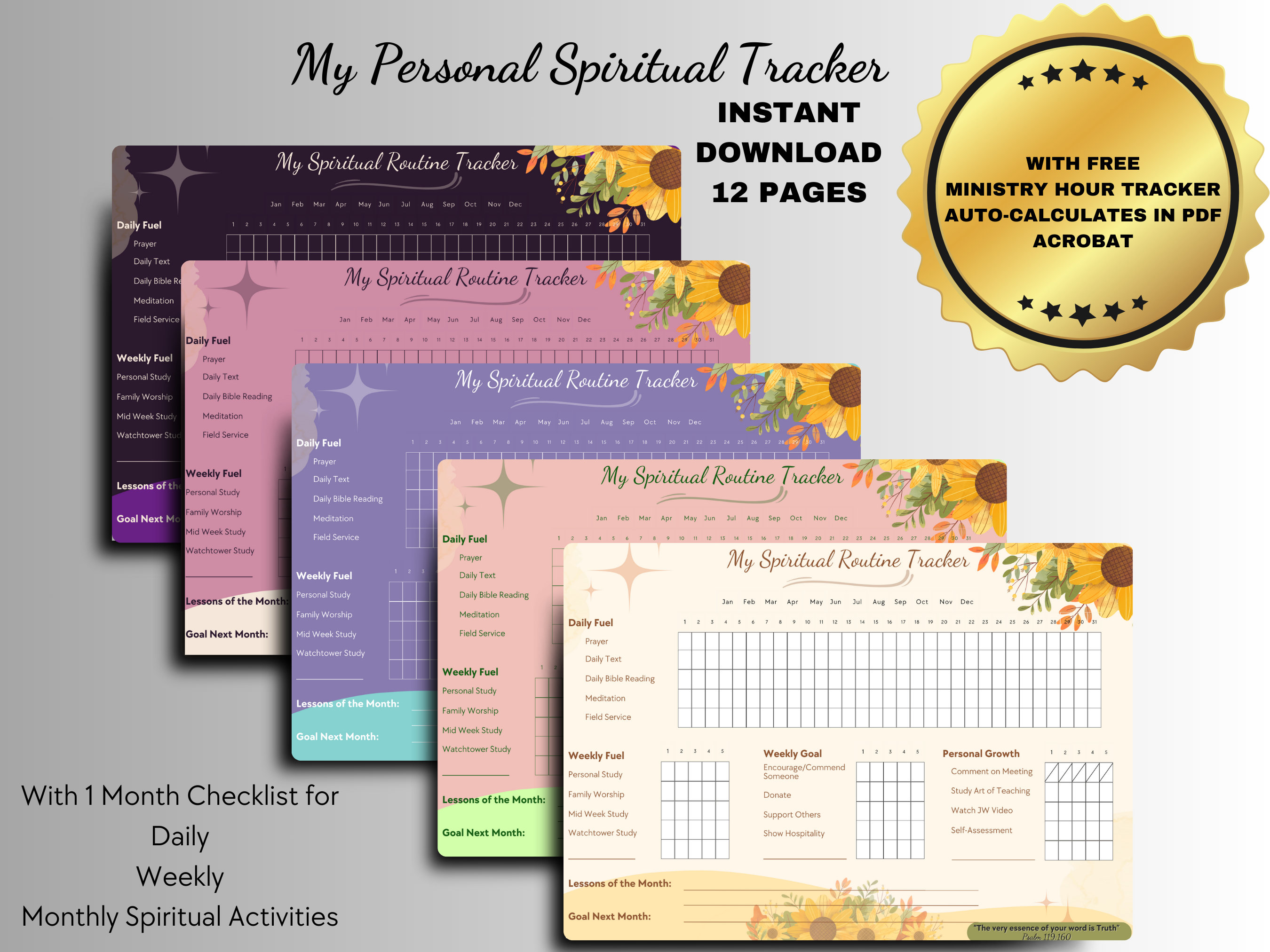 12-month JW Personal Spiritual Routine Worksheet JW Ministry Goal ...