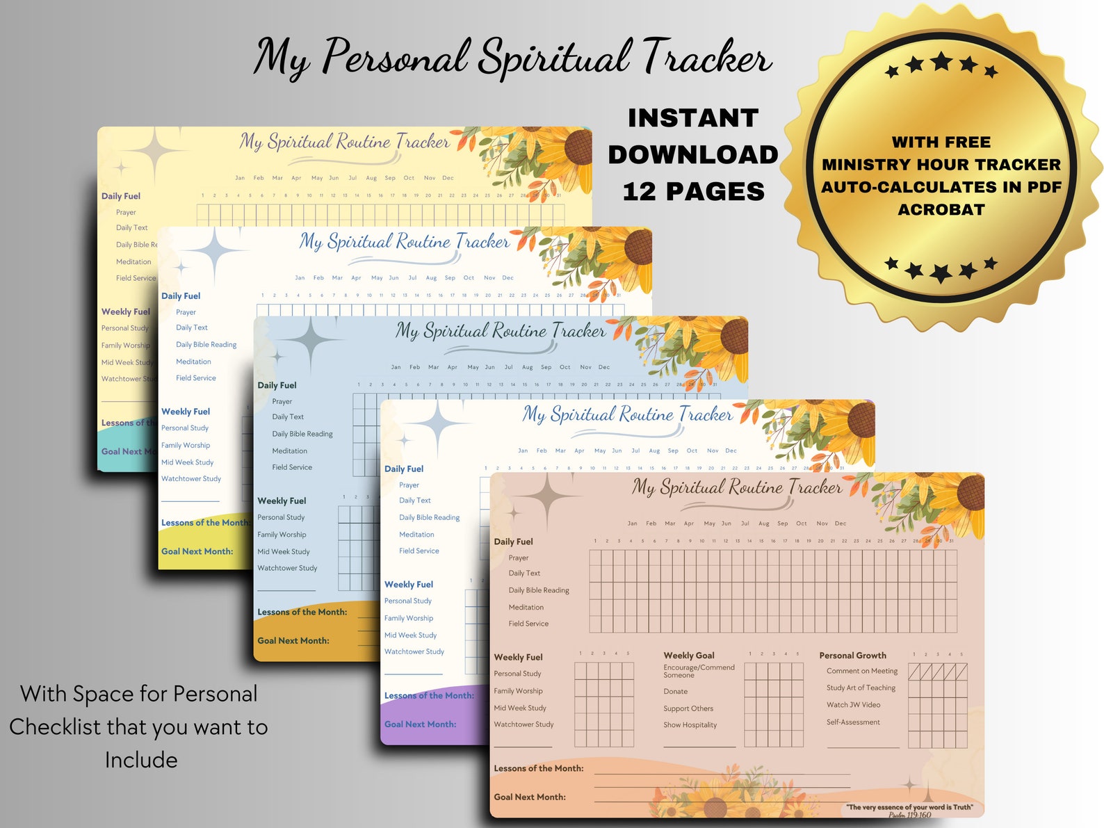 12-month JW Personal Spiritual Routine Worksheet JW Ministry Goal ...