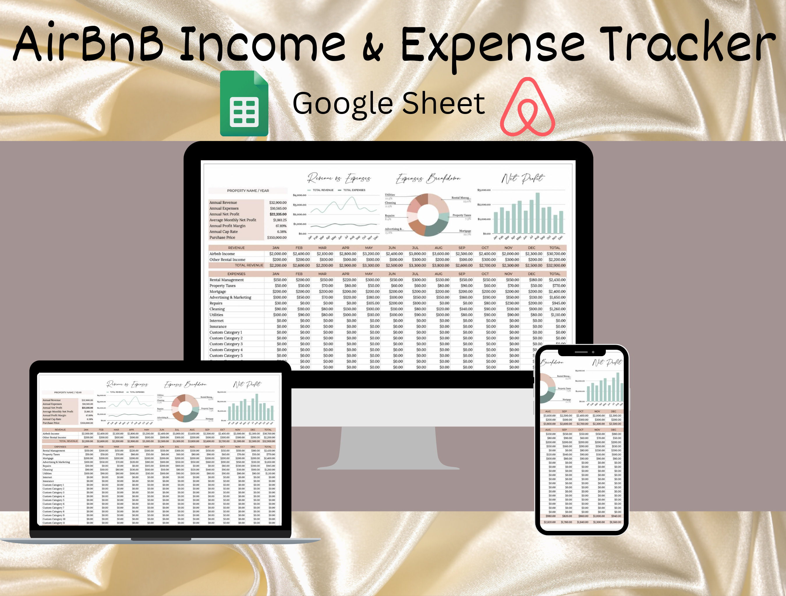 Airbnb Simple Income & Expense Budget Tracker Google Sheets Vacation ...