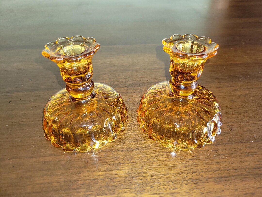 2 Fenton Amber Reversible Candlestick Candy Nut Dish - Etsy