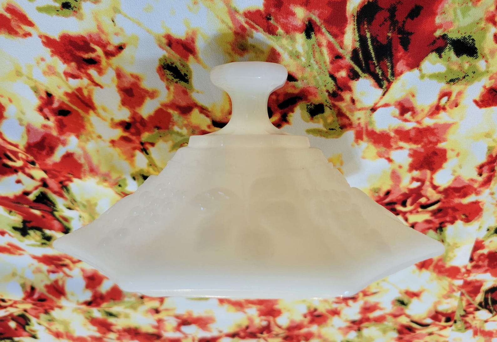 Vintage White Milkglass Octagonal Candy Dish With Grapes & Leaves on a ...
