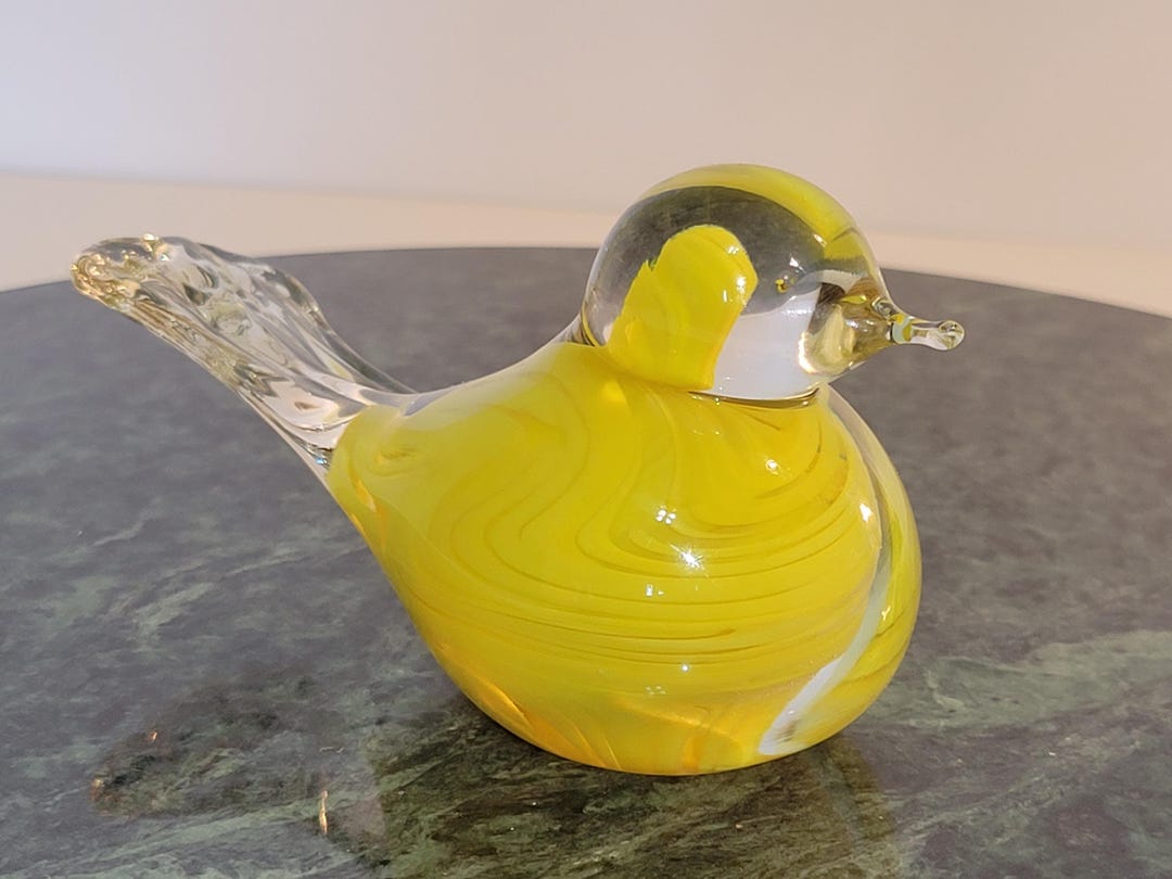 Yellow and Clear Bird Paperweight - 1980 Jim David, Magic of Glass - Etsy