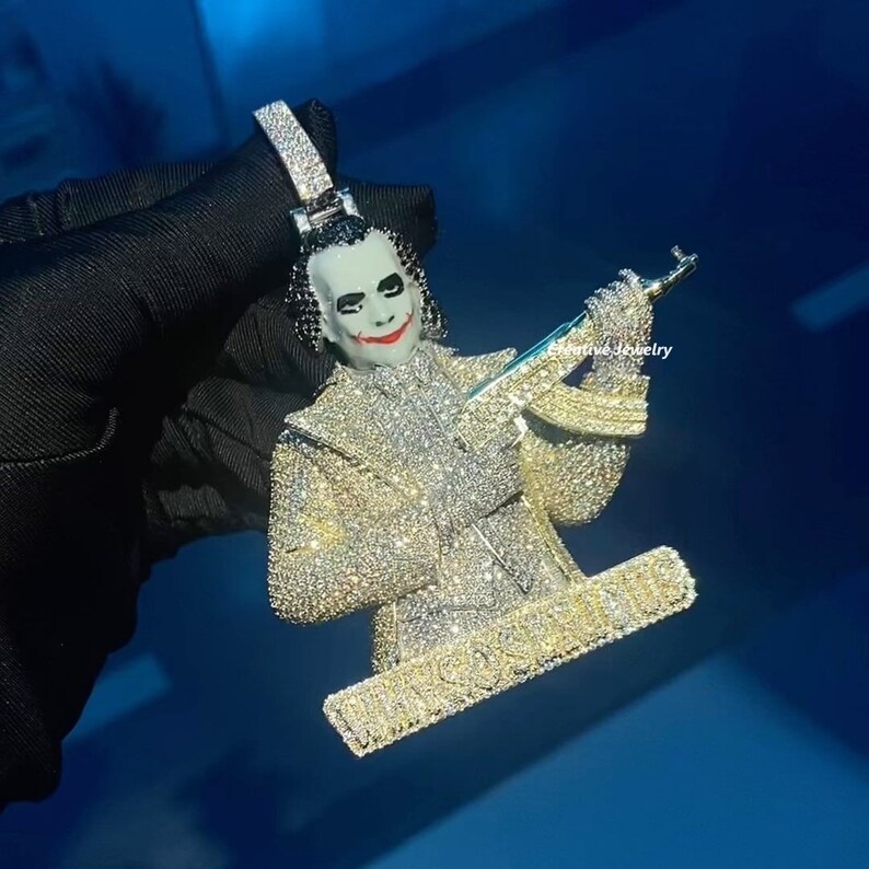 Iced Out 3D Joker Pendant, Real Moissanite Character Pendant, Enamel ...