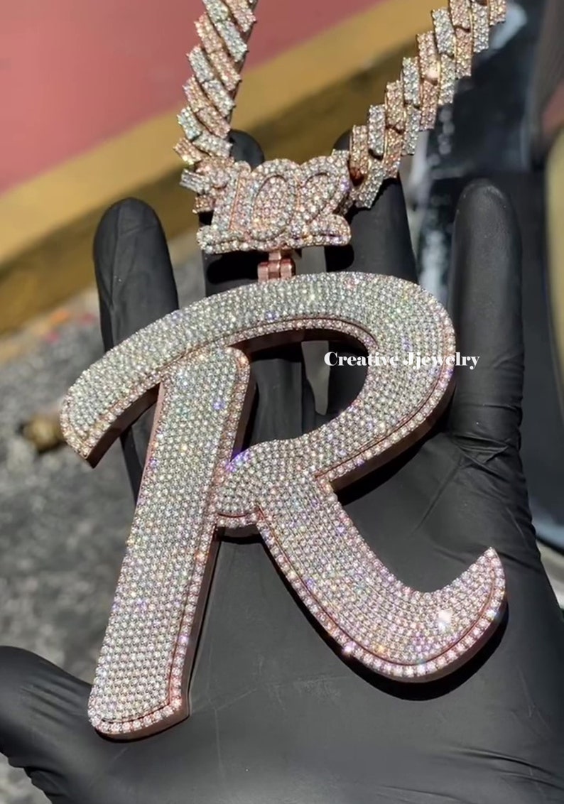 Real Moissanite Initial Letter Pendant for Men, Customize Any Alphabet ...