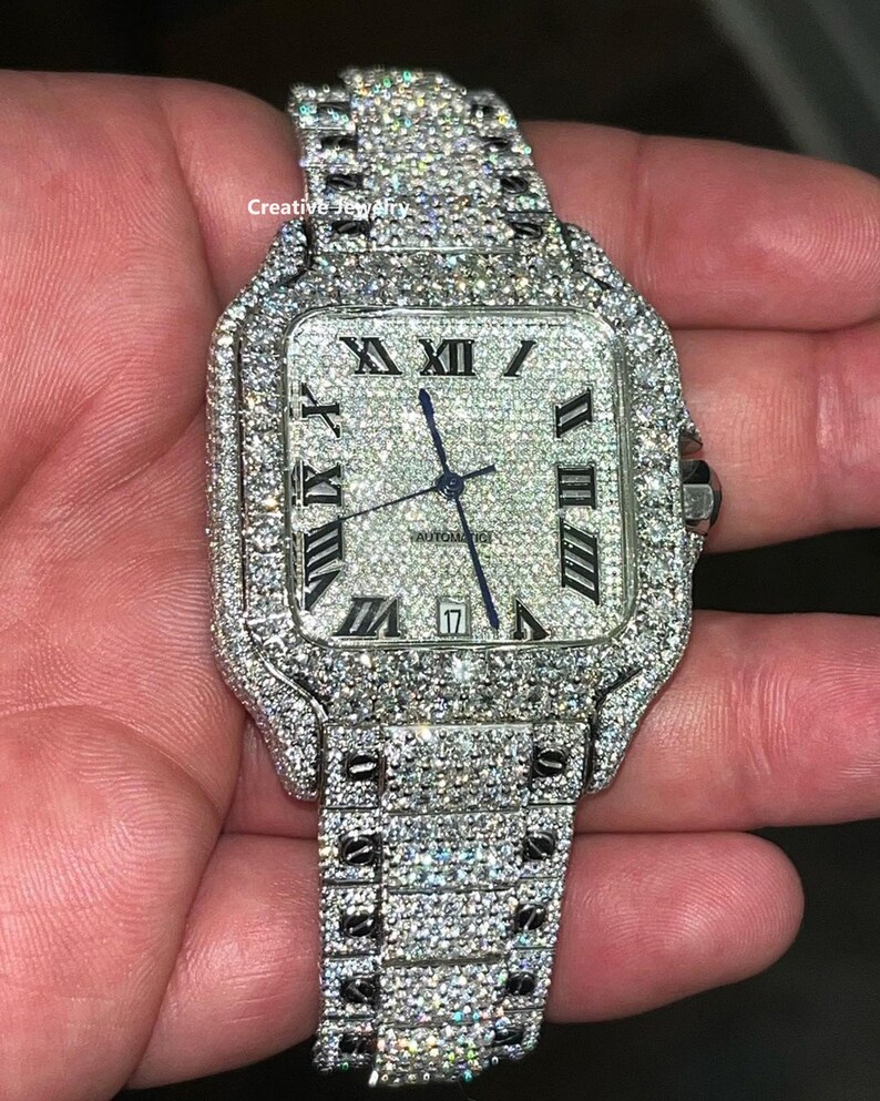 Fully Iced Out Moissanite Diamond Watch, Hand Made Luxury Watch, Hip ...