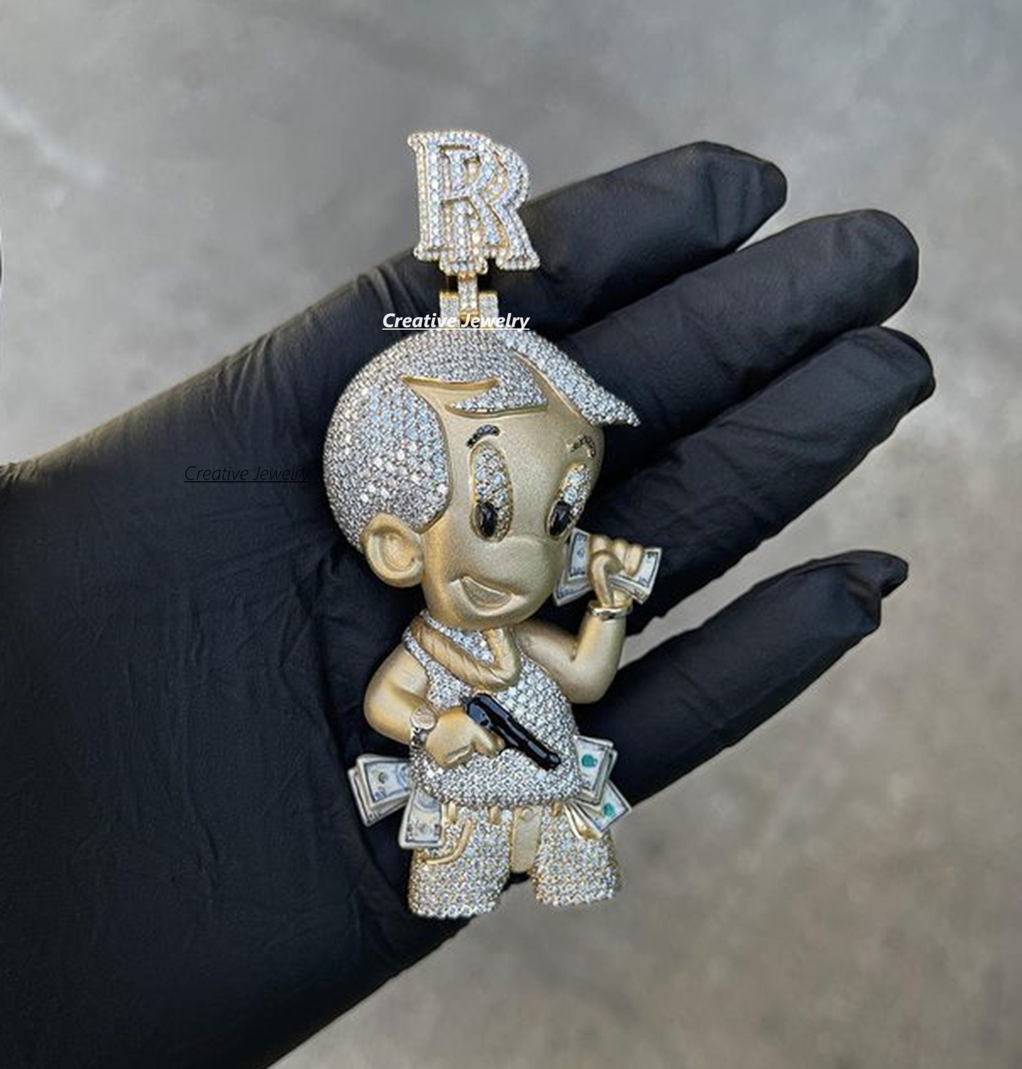 3D Look Character Pendant, Real Moissanite Toon Pendant, Custom Bail ...