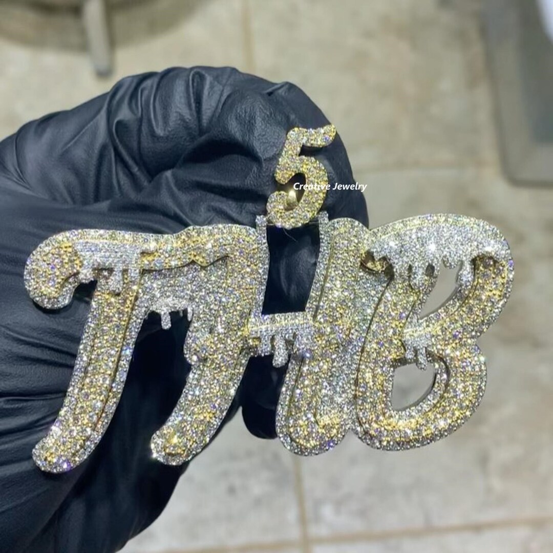 Custom Iced Out Letter Pendant, Real Moissanite Dripped Pendant, Self ...