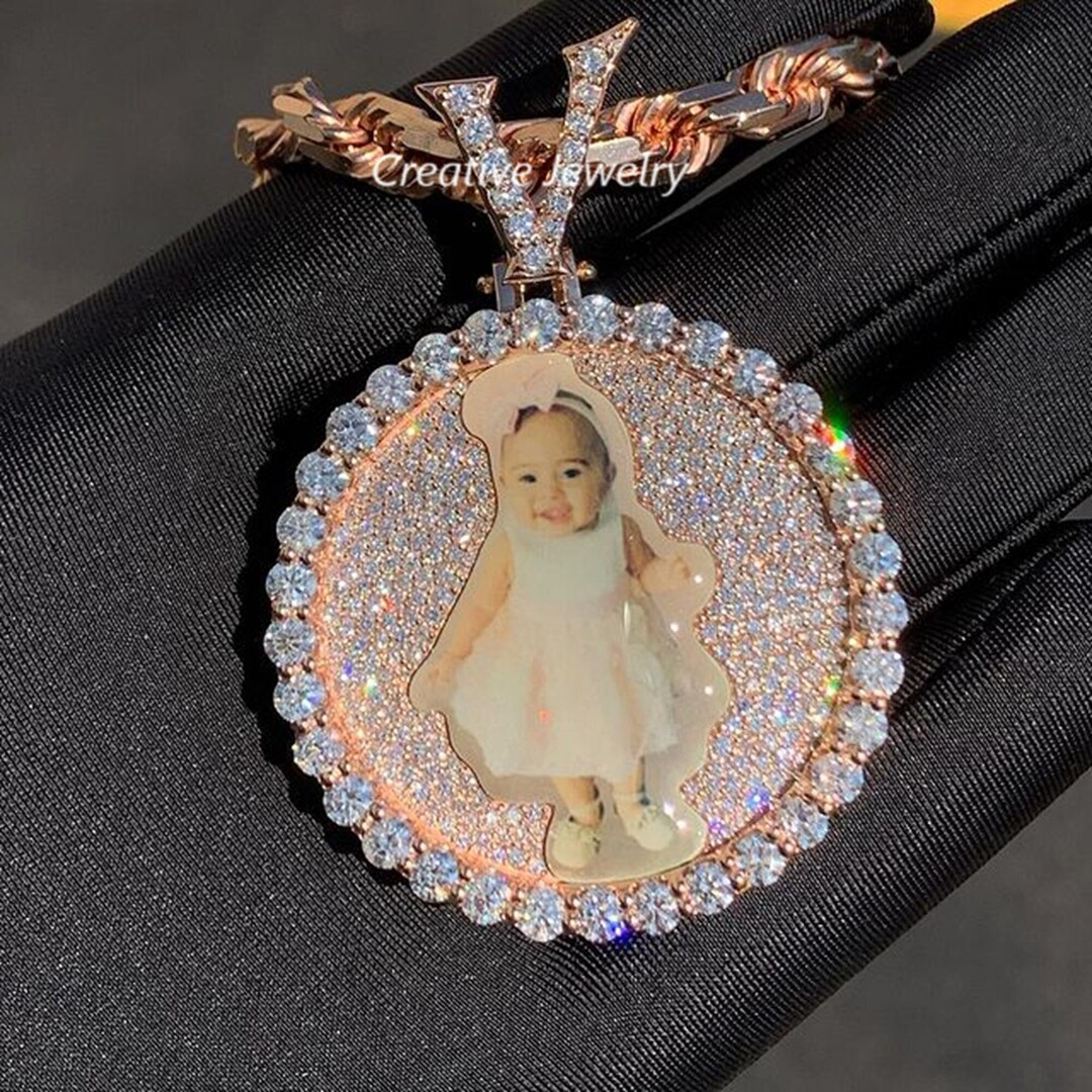 Iced Out Child Memory Pendant, Real Moissanite Photo Pendant, Custom ...
