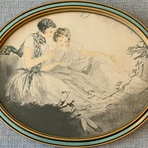 Vintage Framed Deco Print Two Women Reading - Etsy