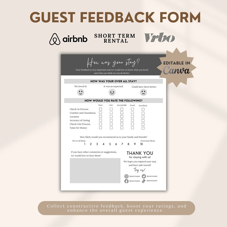 Airbnb Guest Feedback Form Editable Canva Template Airbnb Feedback ...