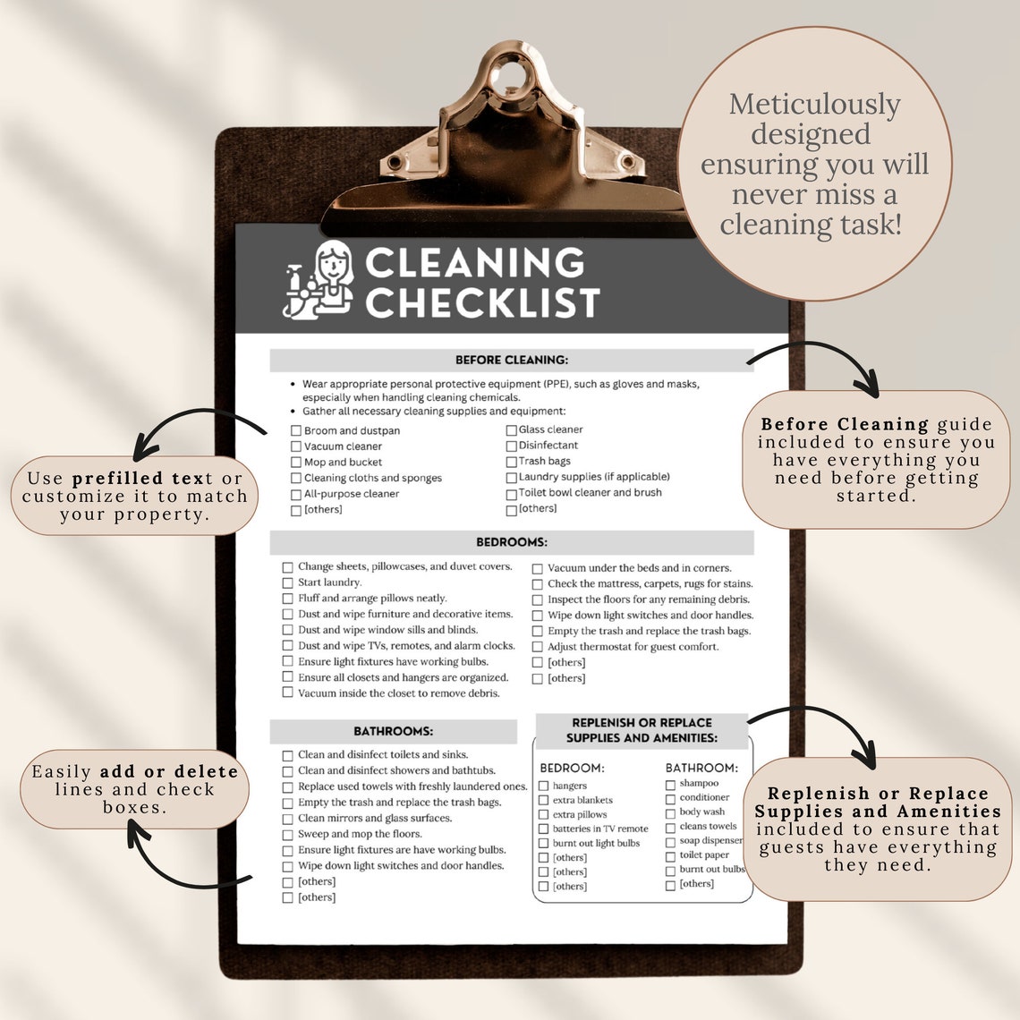 Airbnb Cleaning Checklist Template Editable Canva Template - Etsy