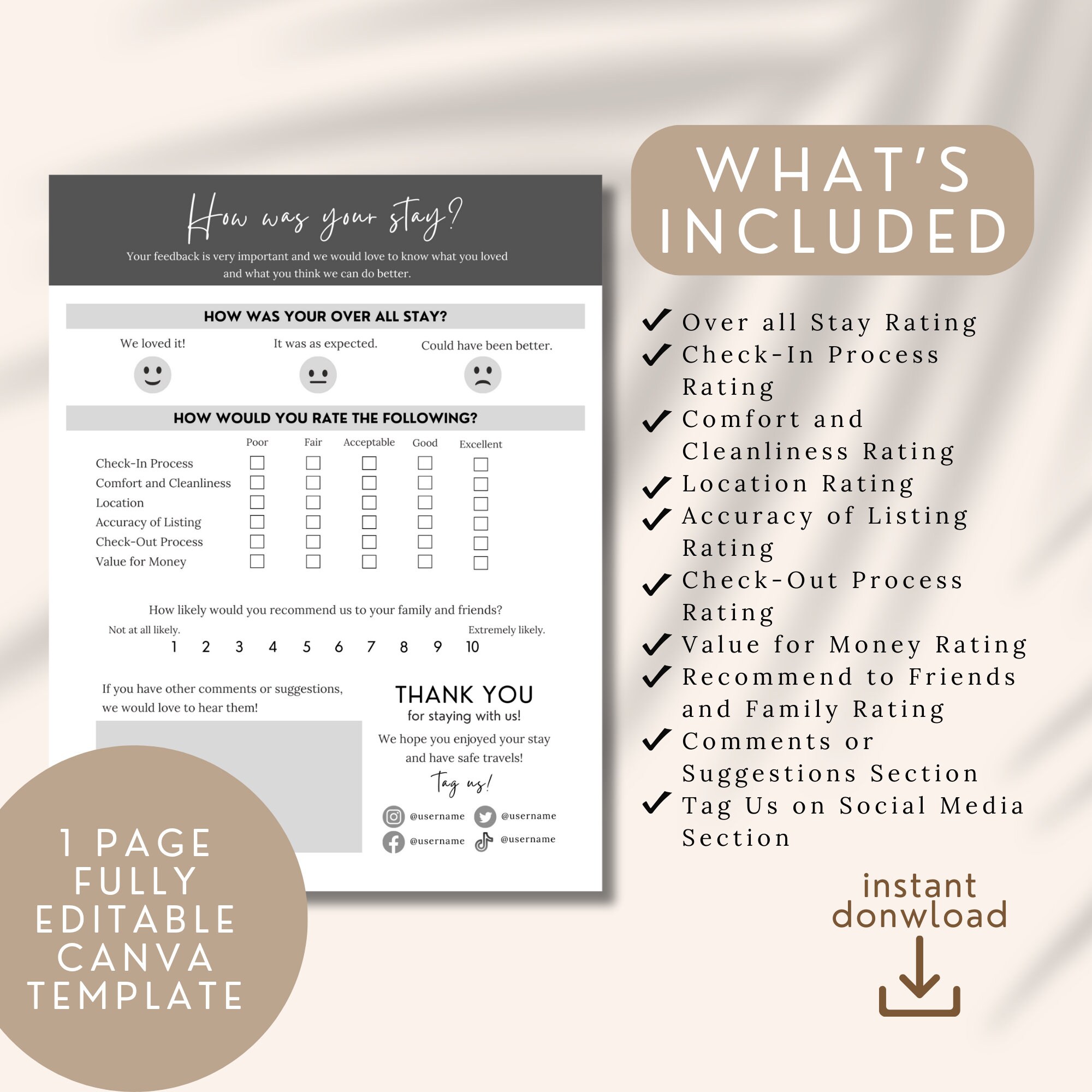Airbnb Guest Feedback Form Editable Canva Template Airbnb Feedback ...