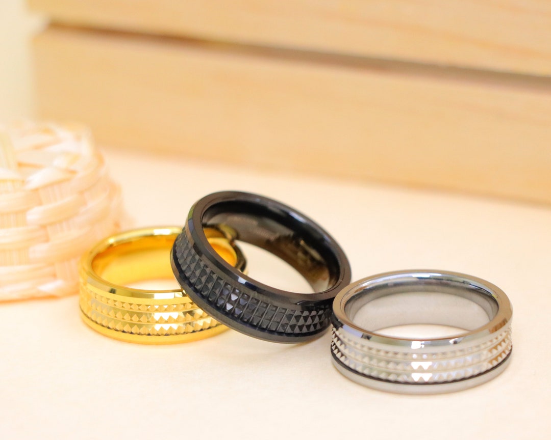 Men's Tungsten Ring Jagged Center, Engraved Anniversary, Man Wedding ...