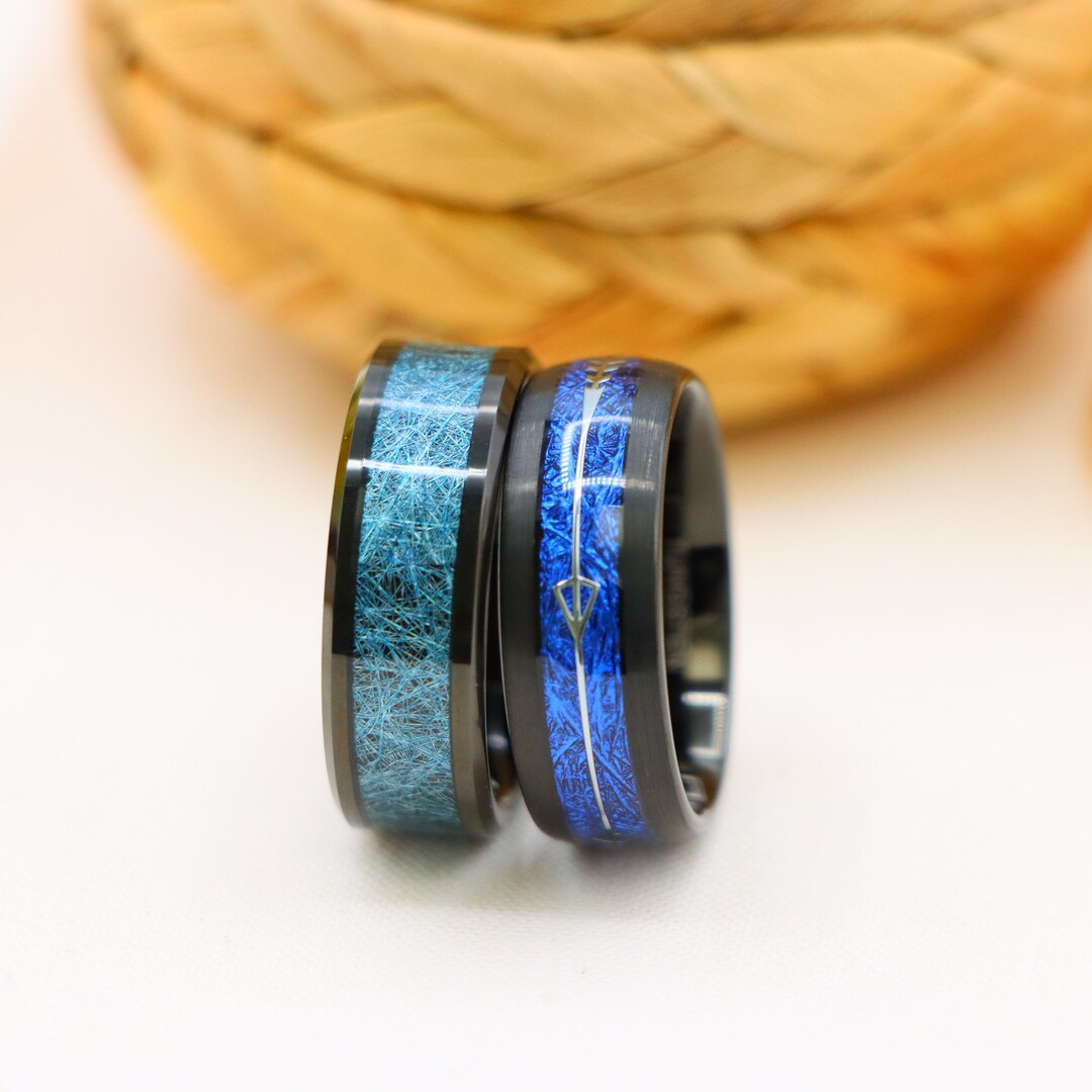 Blue Meteorite Inlay Engagement Ring Feathered Arrow Inlay Black ...