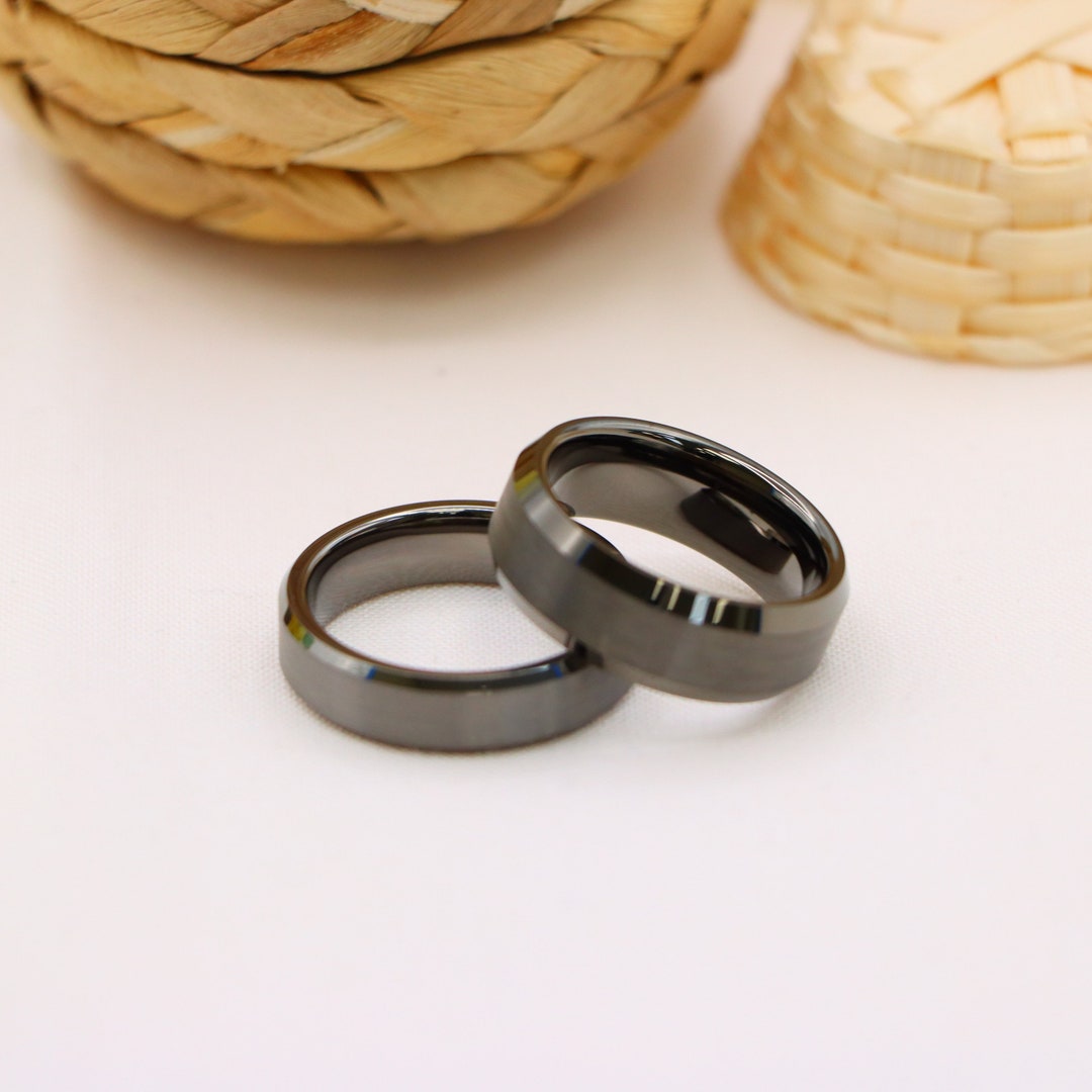 Tungsten His and Hers Couple's Rings, Gunmetal Wedding Rings, High ...