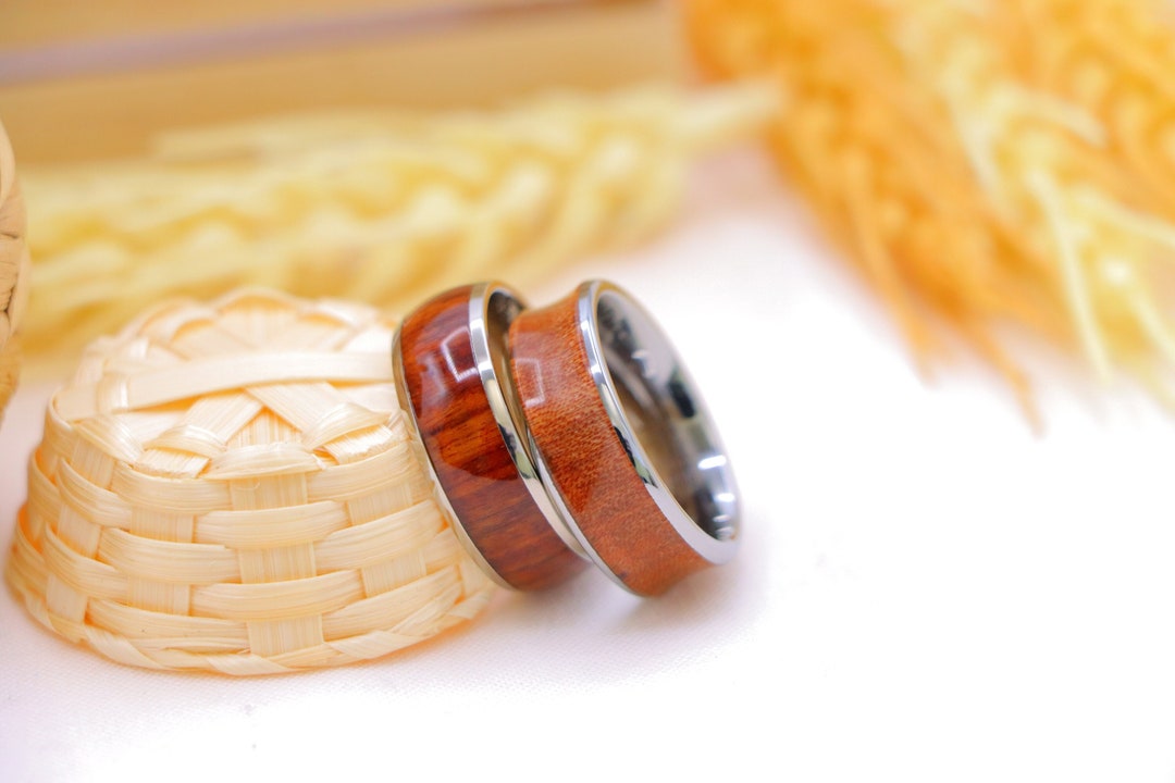 Silver Tungsten Rings Concave Ring With Rosewood Inlay Mens - Etsy