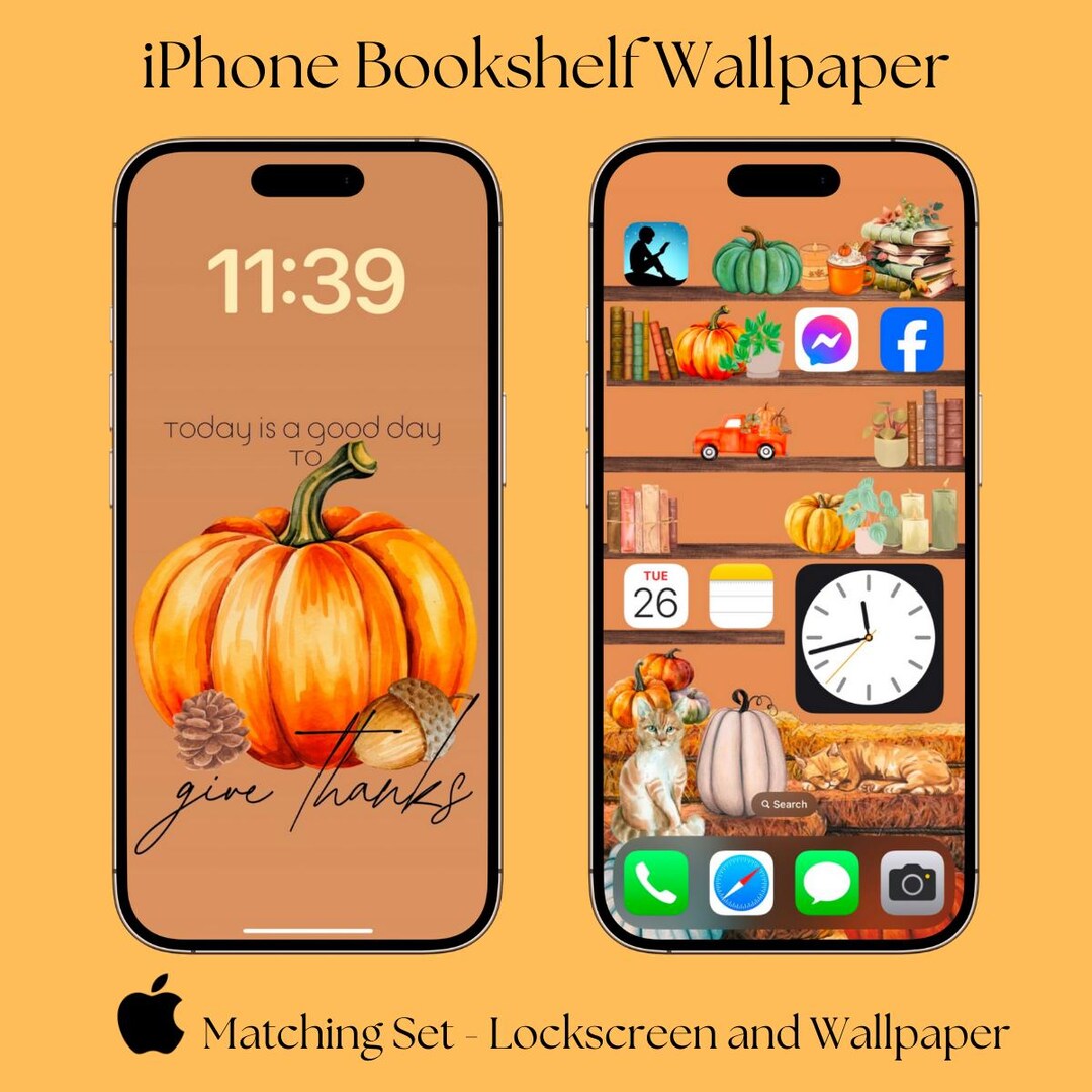 Fall Bookshelf iPhone Wallpaper – Thanksgiving Ios Theme (digital ...
