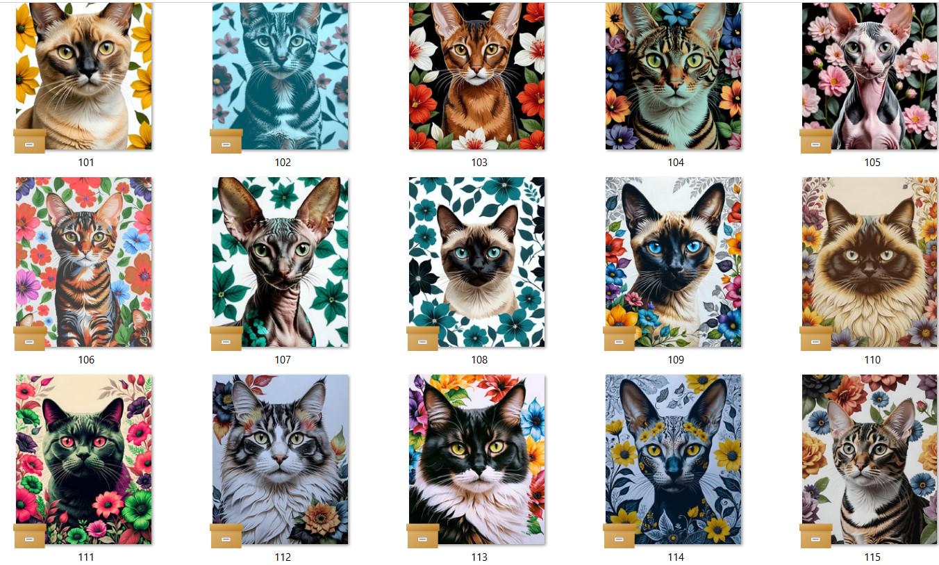 Floral Cat 2 100 PNG Clipart Digital Download Bundle (FLORALCATS101-200 ...