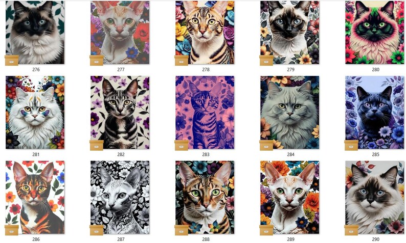 Floral Cat 2 100 PNG Clipart Digital Download Bundle (FLORALCATS201-300 ...