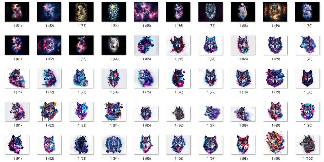 Cosmic Wolves 100 PNG Digital Clipart Bundle Download (LMHCOSMIC ...