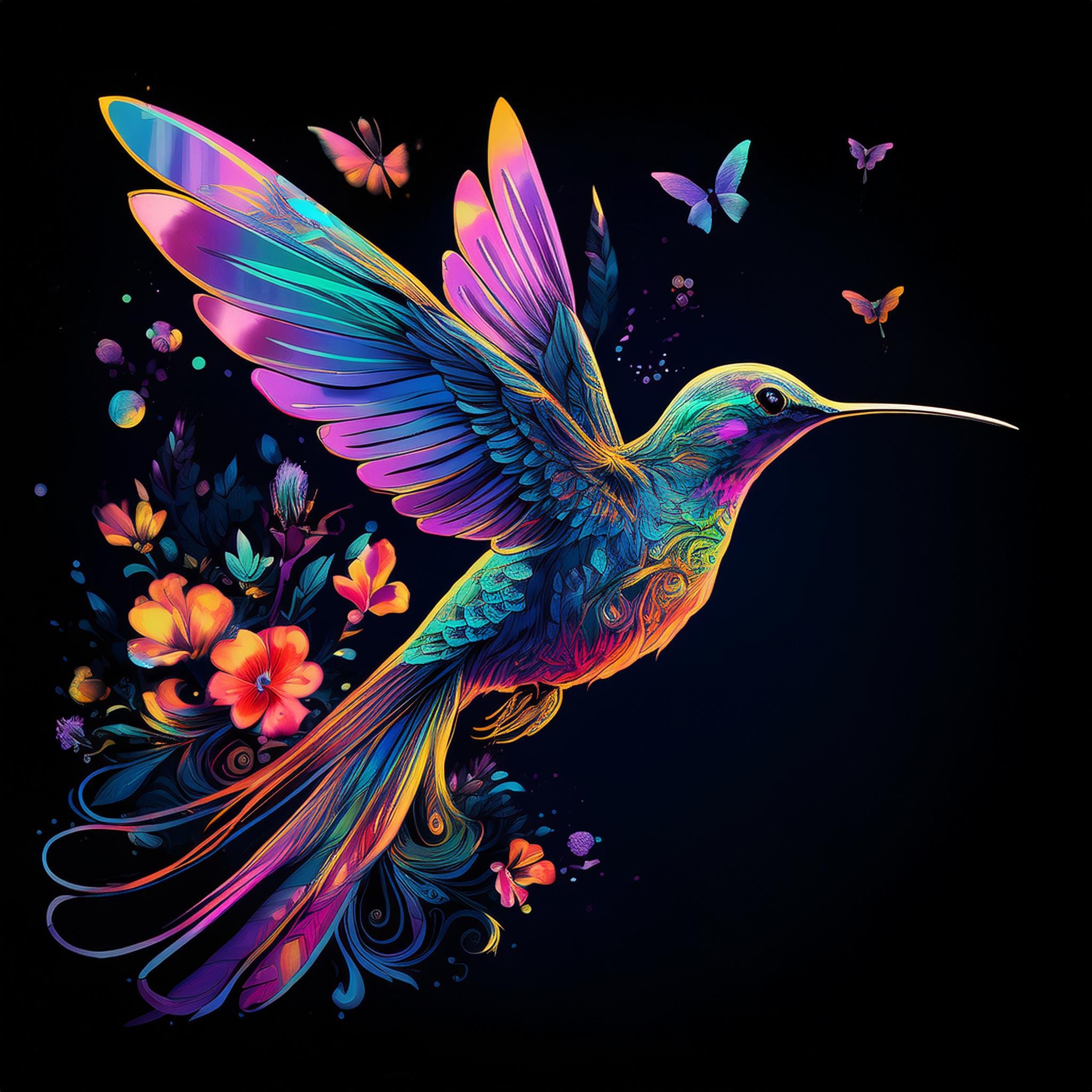 Neon Iridescent Hummingbirds 100 JPG Clipart Digital Download for ...
