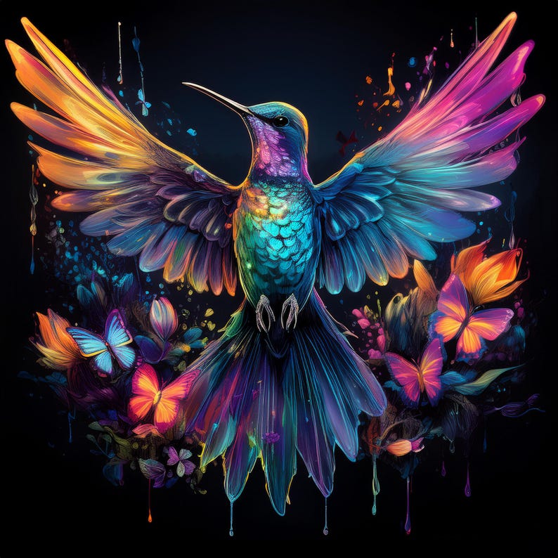 Neon Iridescent Hummingbirds 100 JPG Clipart Digital Download for ...