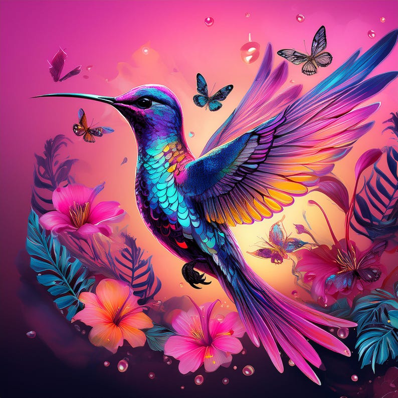 Neon Iridescent Hummingbirds 100 JPG Clipart Digital Download for ...