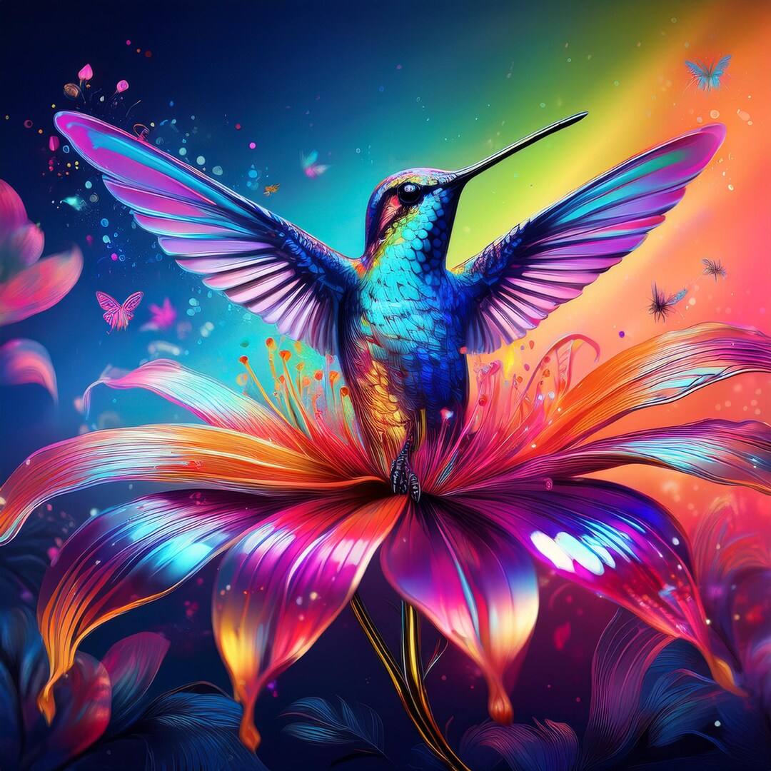 Neon Iridescent Hummingbirds 50 JPG Clipart Digital Download for ...