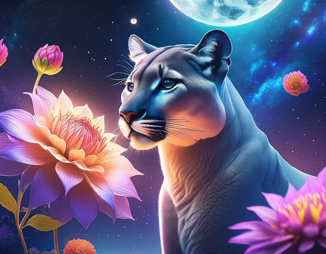 Big Cats Clipart Bundle: Floral Galaxy Animals (commercial Use ...
