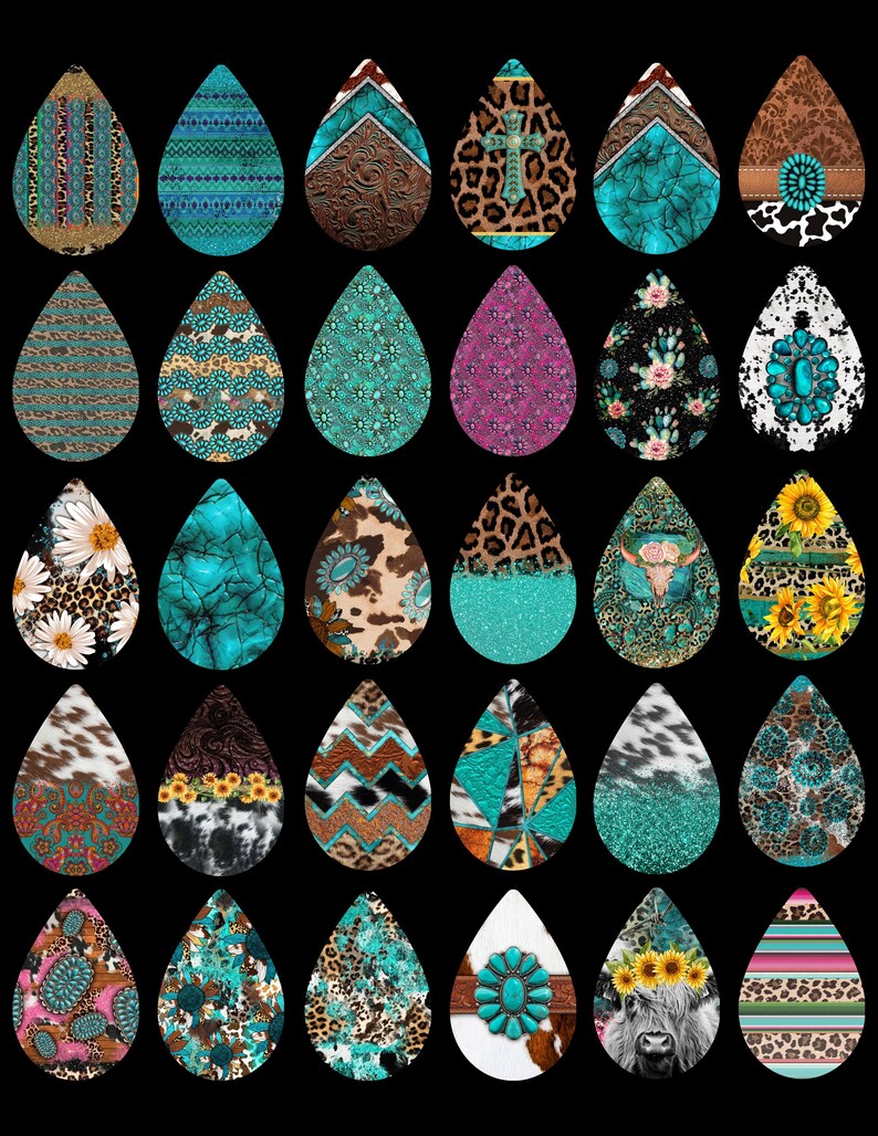 FLORAL or WESTERN Teardrop Earring Ready to Press Sublimation Heat ...