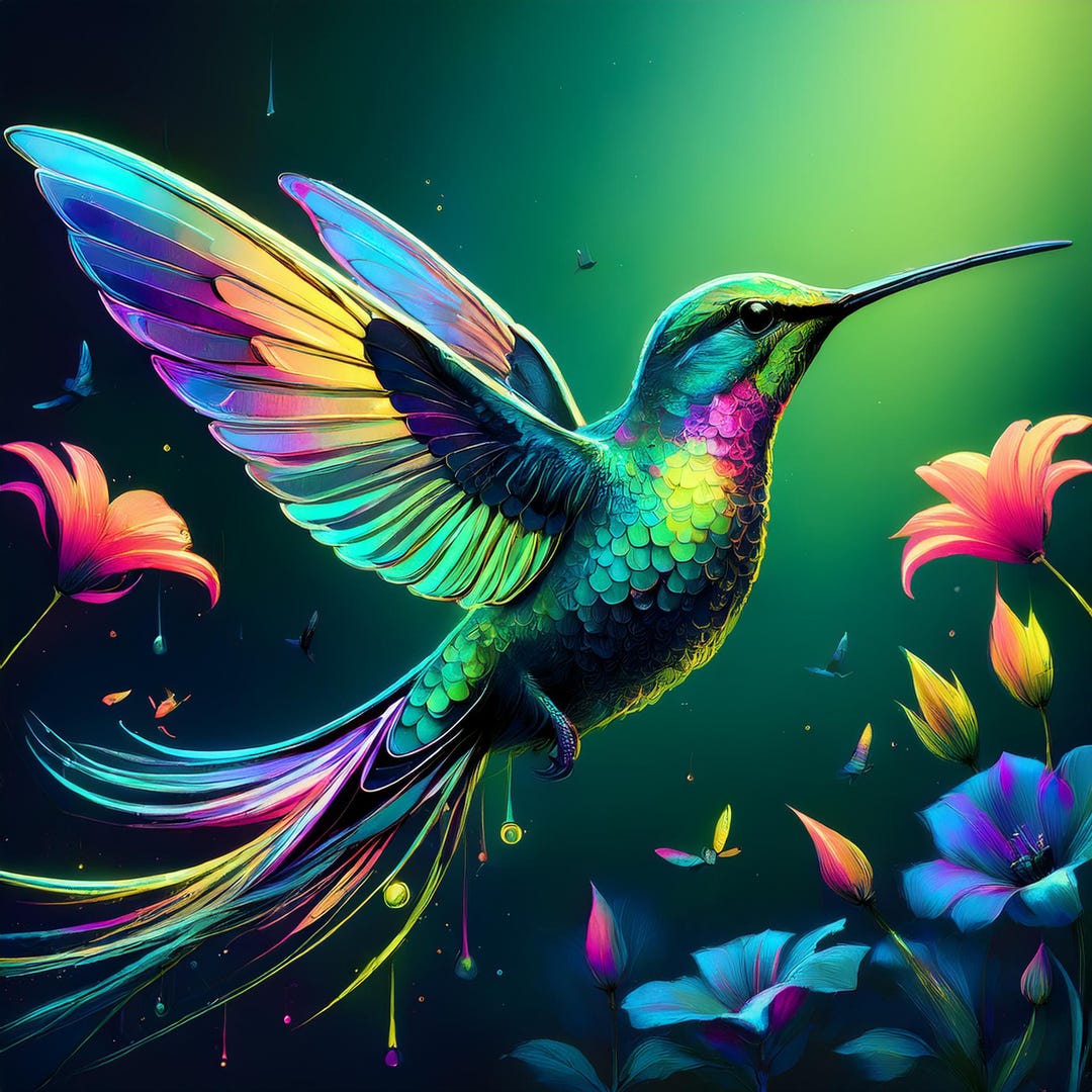 Neon Iridescent Hummingbirds 50 JPG Clipart Digital Download for ...