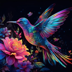 Neon Iridescent Hummingbirds 100 JPG Clipart Digital Download for ...