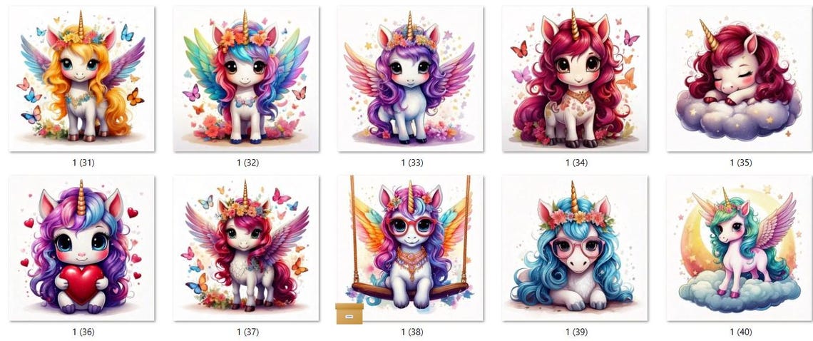 CHIBI UNICORNS 50 JPG Clipart Digital Download Bundle ...