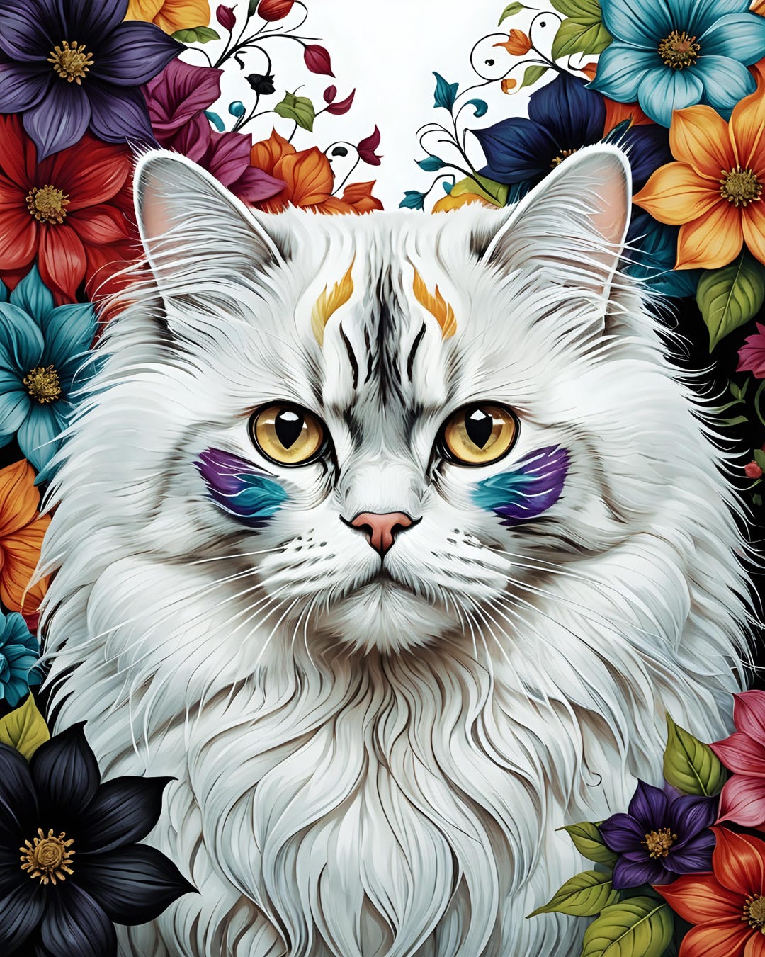Floral Cat 2 100 PNG Clipart Digital Download Bundle (FLORALCATS201-300 ...