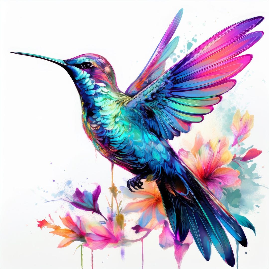 Neon Iridescent Hummingbirds 50 JPG Clipart Digital Download for ...