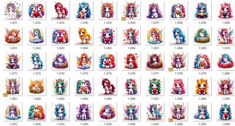 CHIBI UNICORNS 100 JPG Clipart Digital Download Bundle ...