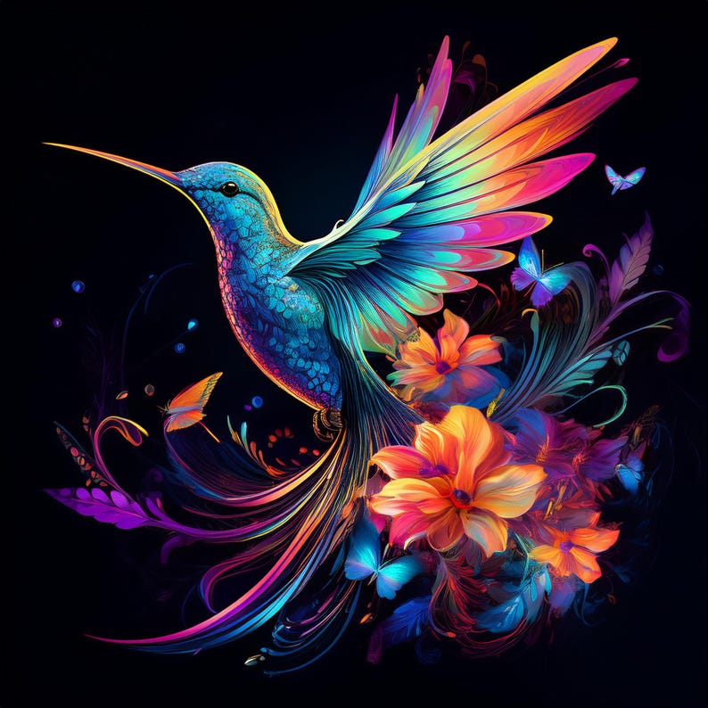 Neon Iridescent Hummingbirds 100 JPG Clipart Digital Download for ...