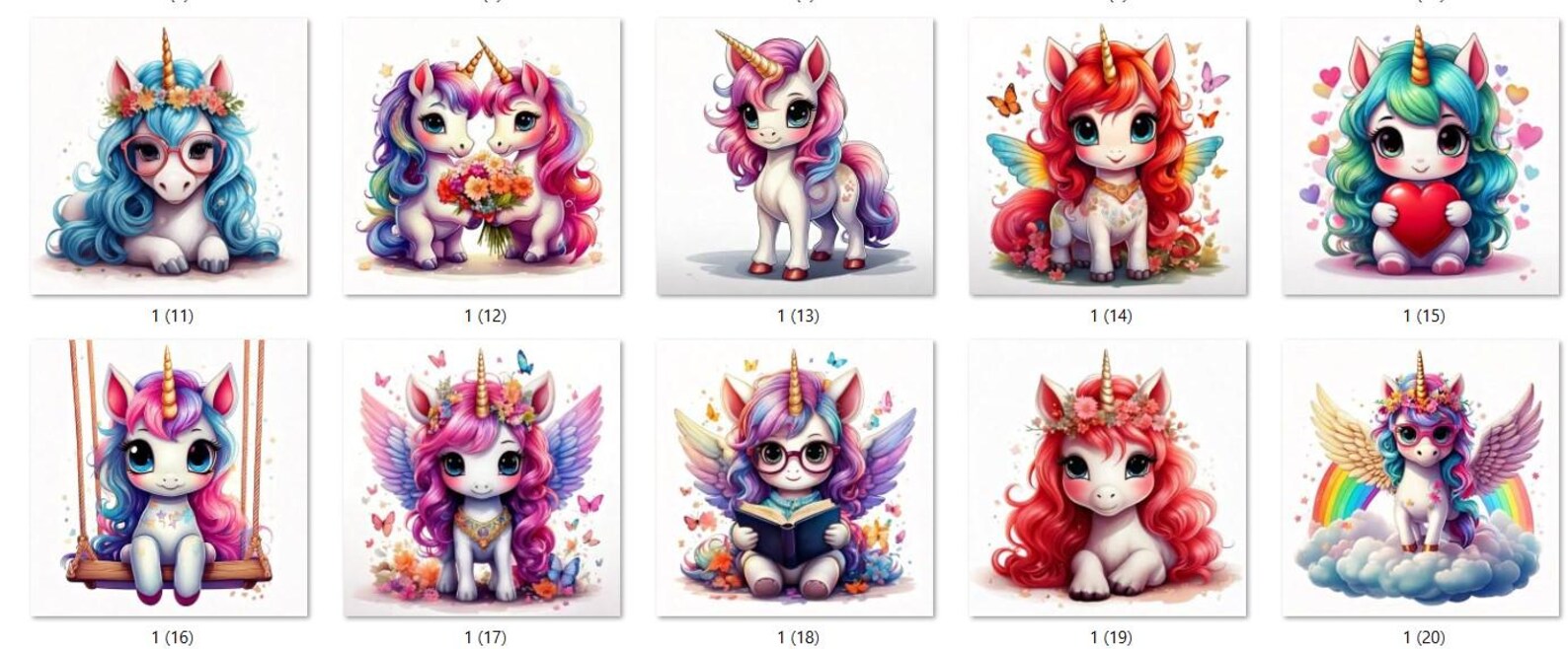 CHIBI UNICORNS 50 JPG Clipart Digital Download Bundle ...
