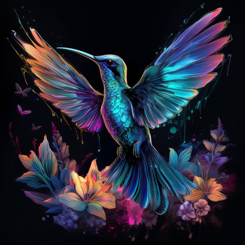 Neon Iridescent Hummingbirds 50 JPG Clipart Digital Download for ...