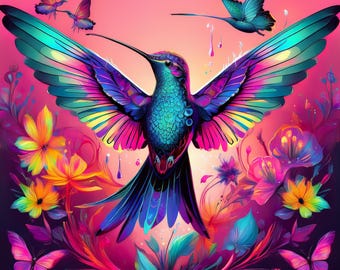 Neon Iridescent Hummingbirds 50 JPG Clipart Digital Download for ...