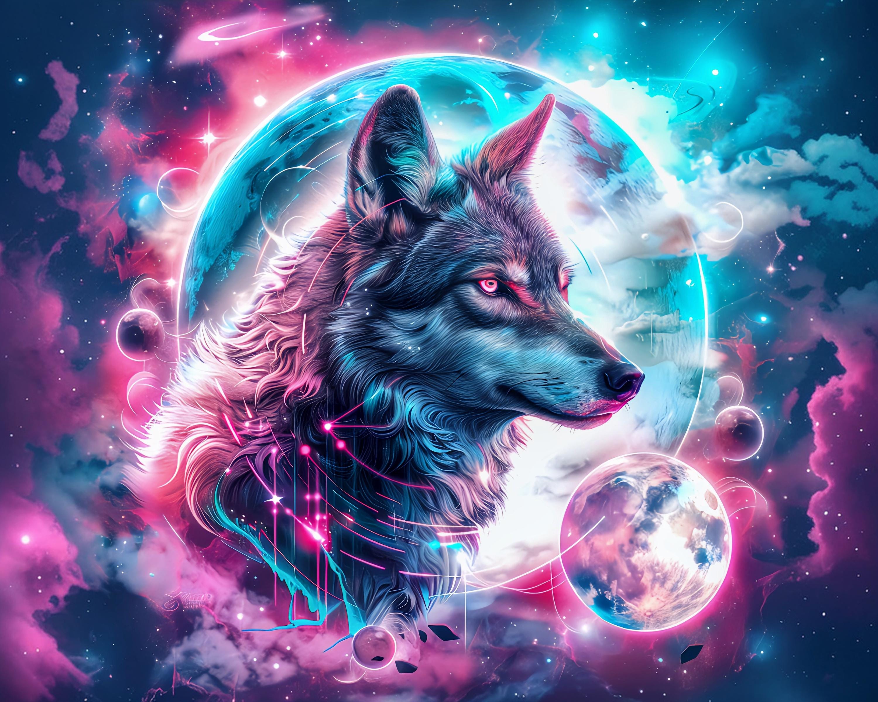 Cosmic Wolves 100 PNG Digital Clipart Bundle Download (LMHCOSMIC ...