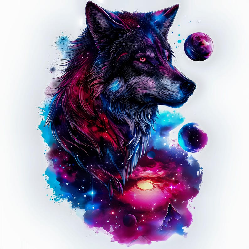 Cosmic Wolves T-shirt Design 100 PNG Digital Clipart Bundle Download ...