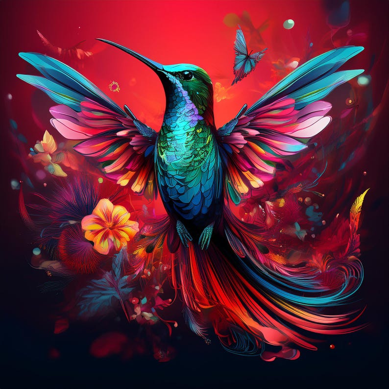 Neon Iridescent Hummingbirds 50 JPG Clipart Digital Download for ...